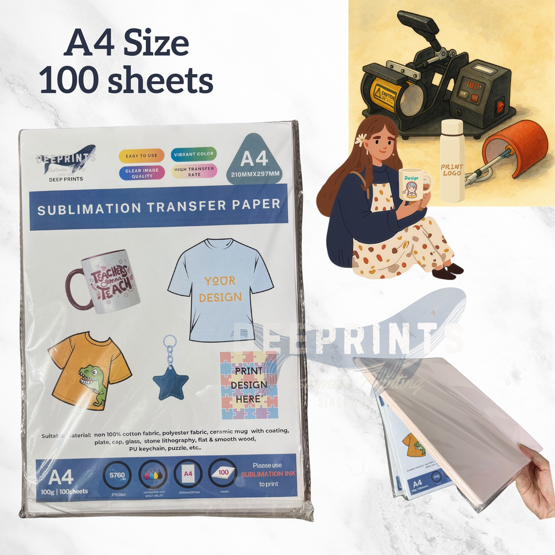 Premium Sublimation Paper - fast dry A4 size (100sheets) – DEEP PRINTS